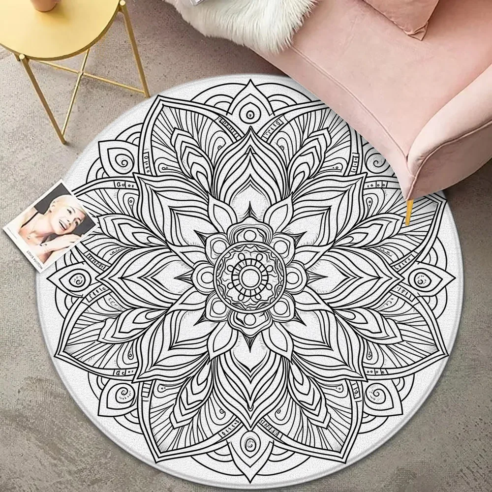 Black White Simple Bohemian Living Room rative Round Rugs Bedroom Rugs ...