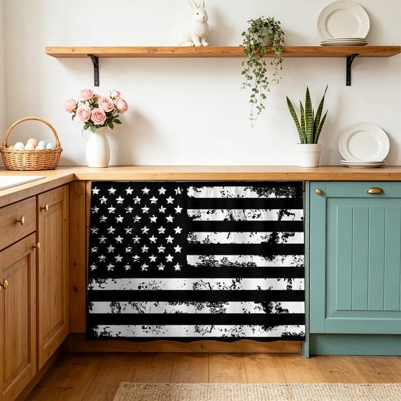 Black White Sink Skirt 11"Wx13"L,Dustproof Under Sink Curtain with Self ...