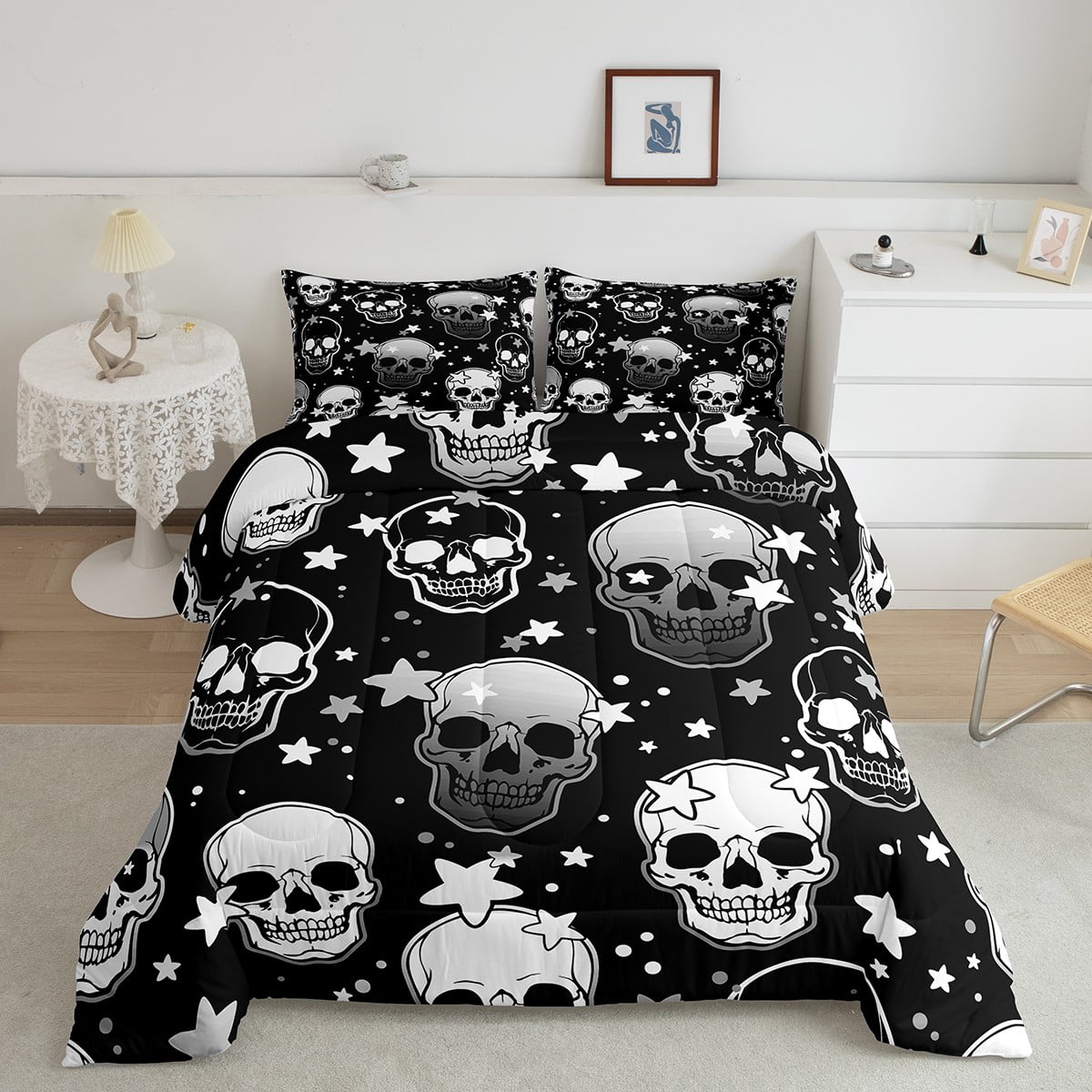 Black White Skull Bedding Set King Sugar Skull Comforter Set, Halloween ...