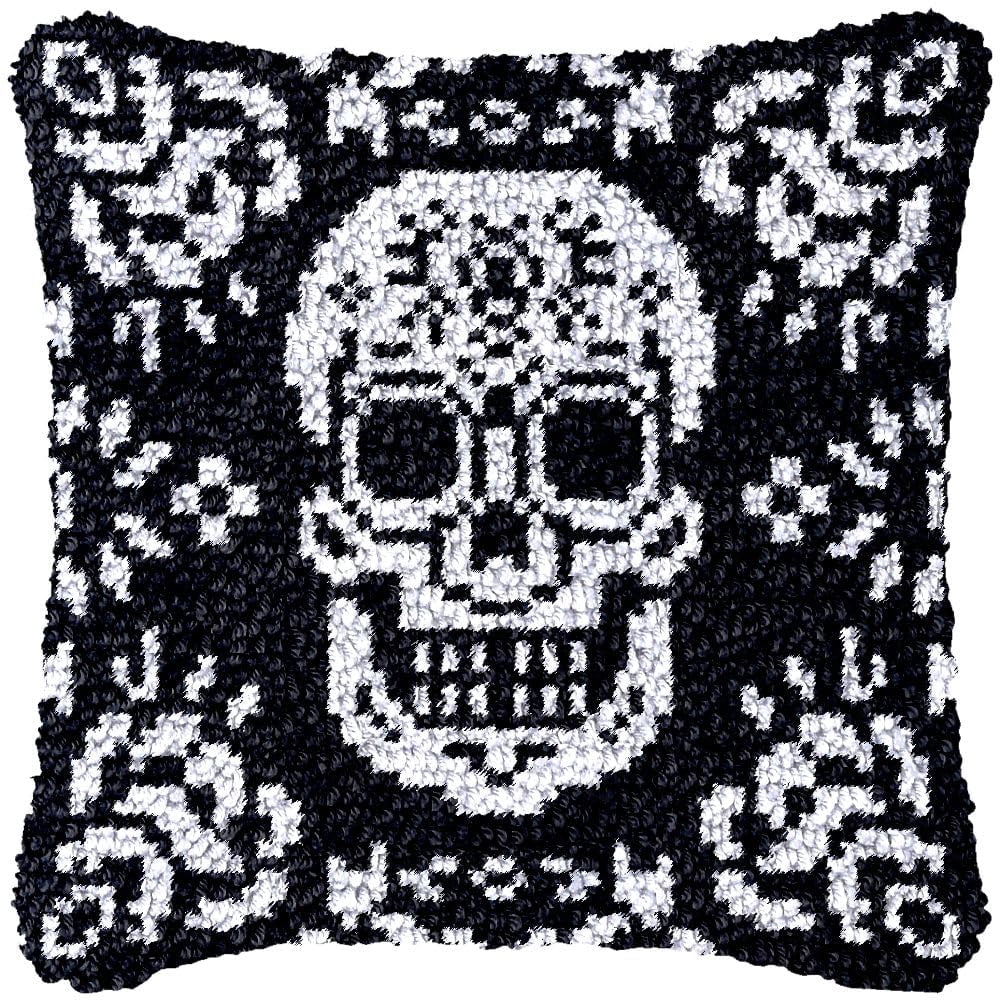 Black and White Skull Head Latch Hook Pillow Kits for Beginner Needle ...
