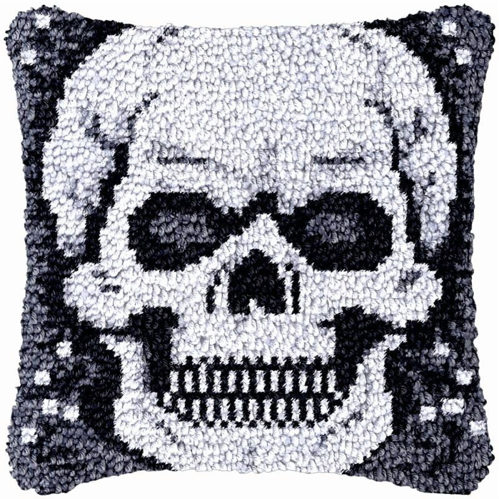 Black White Skull Latch Hook Kits Pillow DIY Rug Cushion Making Kits ...
