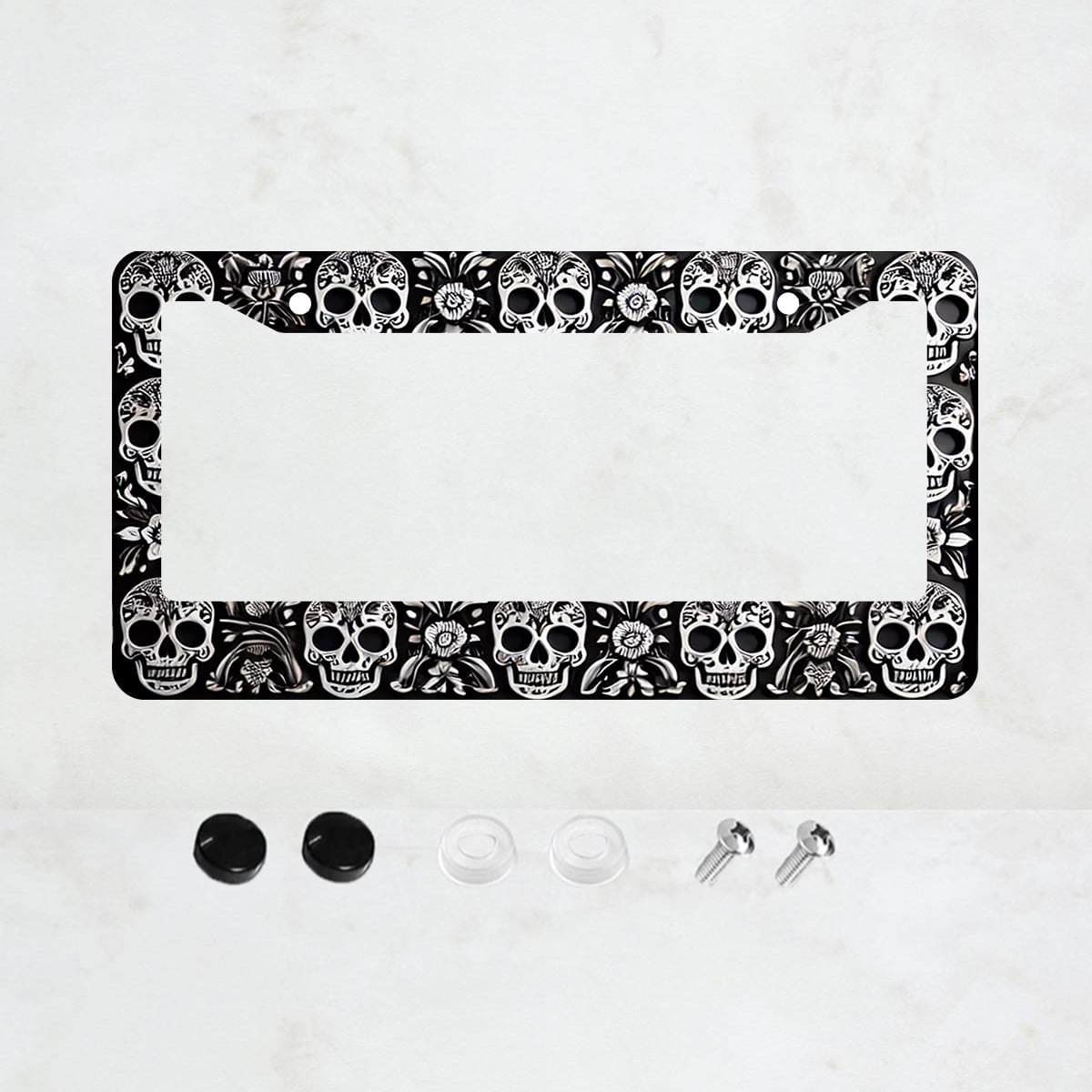 Black and White Skull License Plate Prame Aluminum Rust-Proof Auto ...