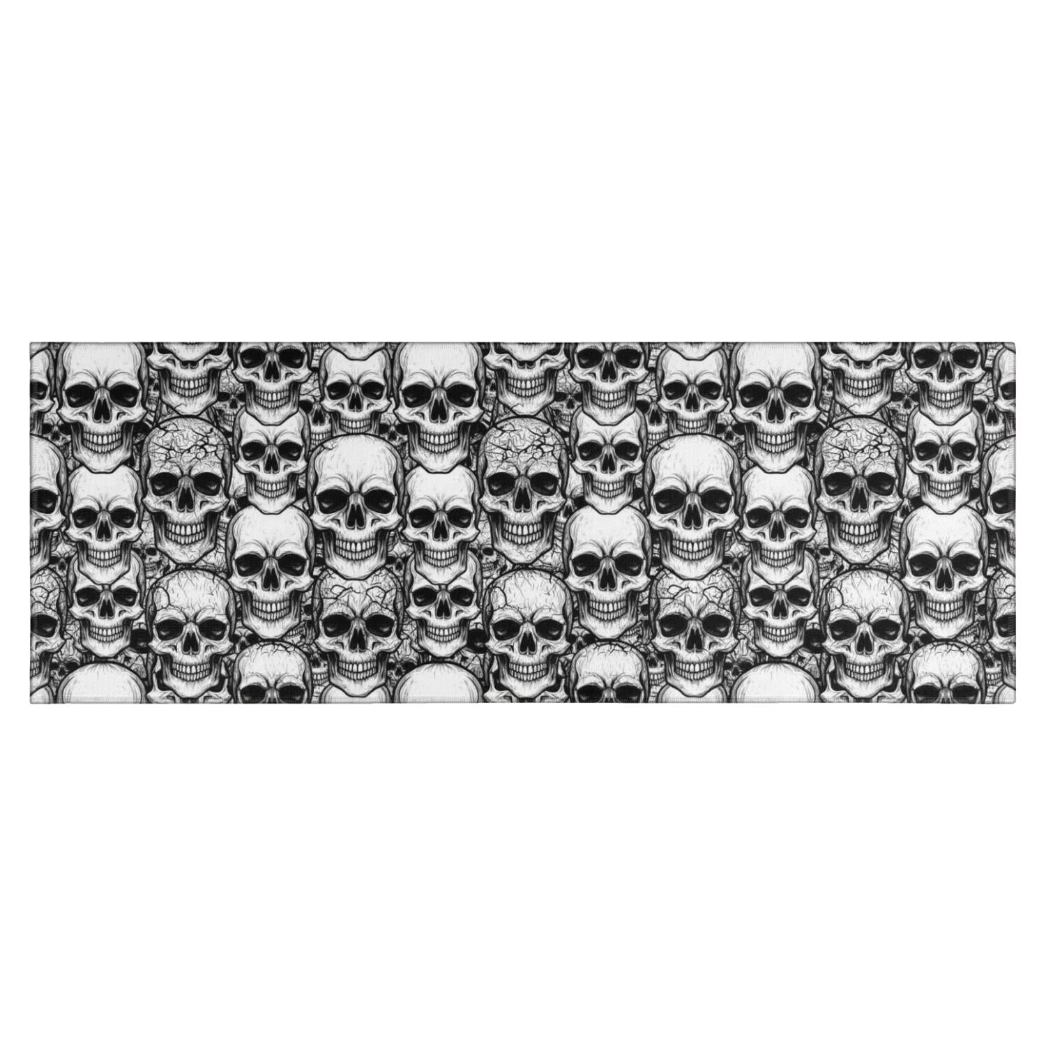Black White Skull Stack Pattern Kitchen Rug Mat,Kitchen Runner Rugs Non ...