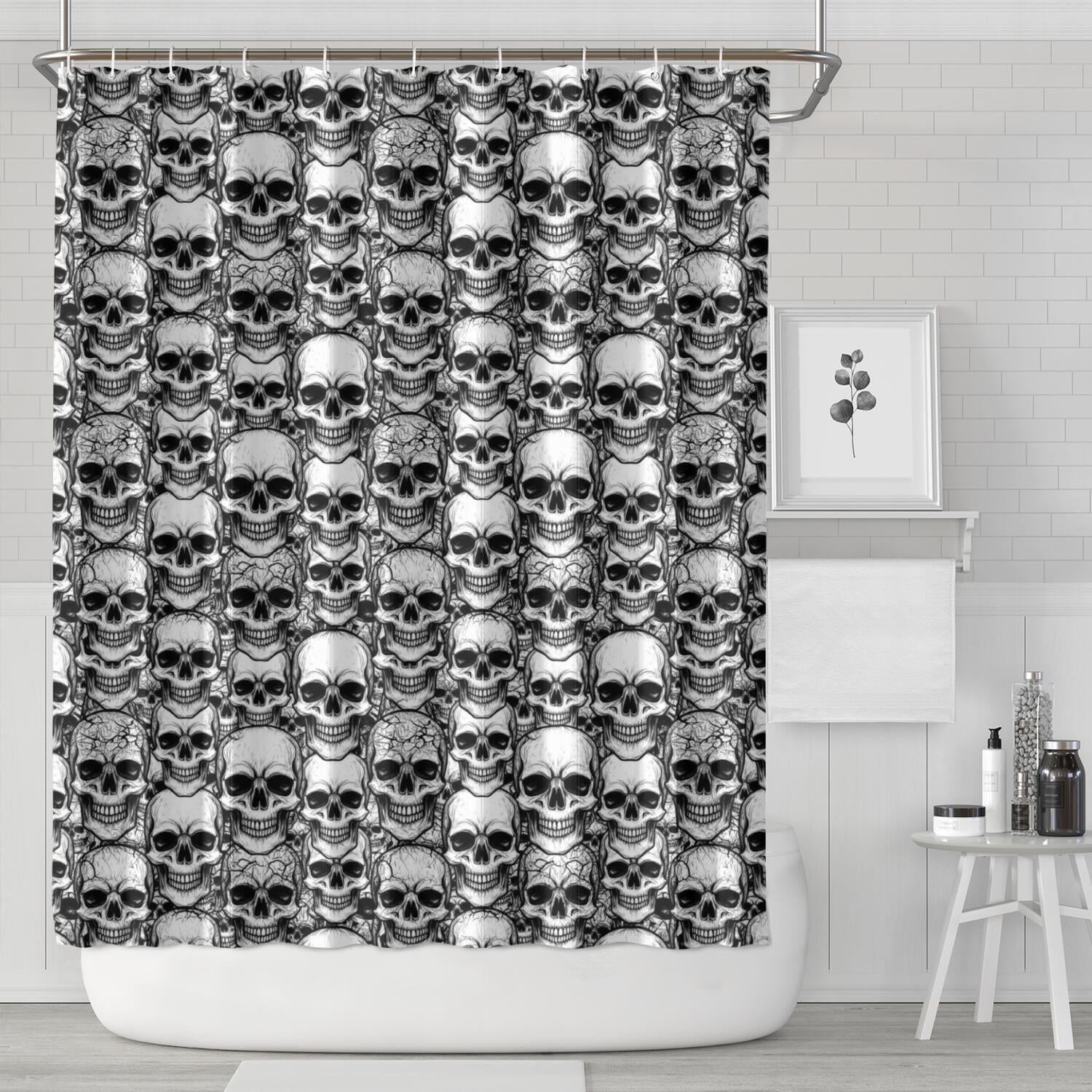Black White Skull Stack Pattern Shower Curtain 72"x84" ,Bathroom ...