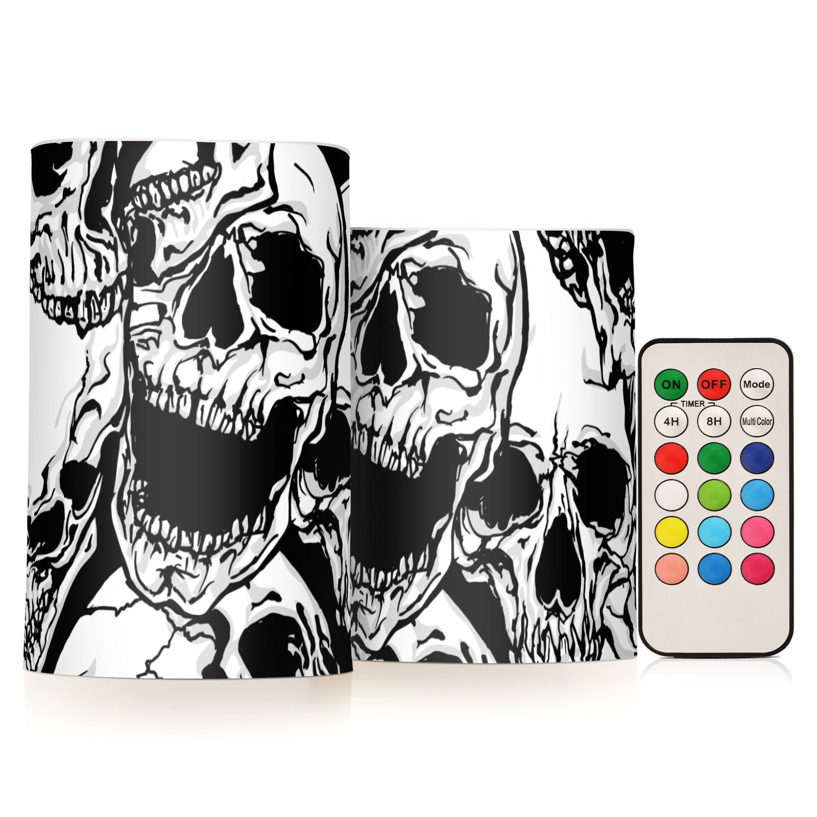 Black and White Skulls Skeleton 2 PCS LED Flickering Flameless Candles ...