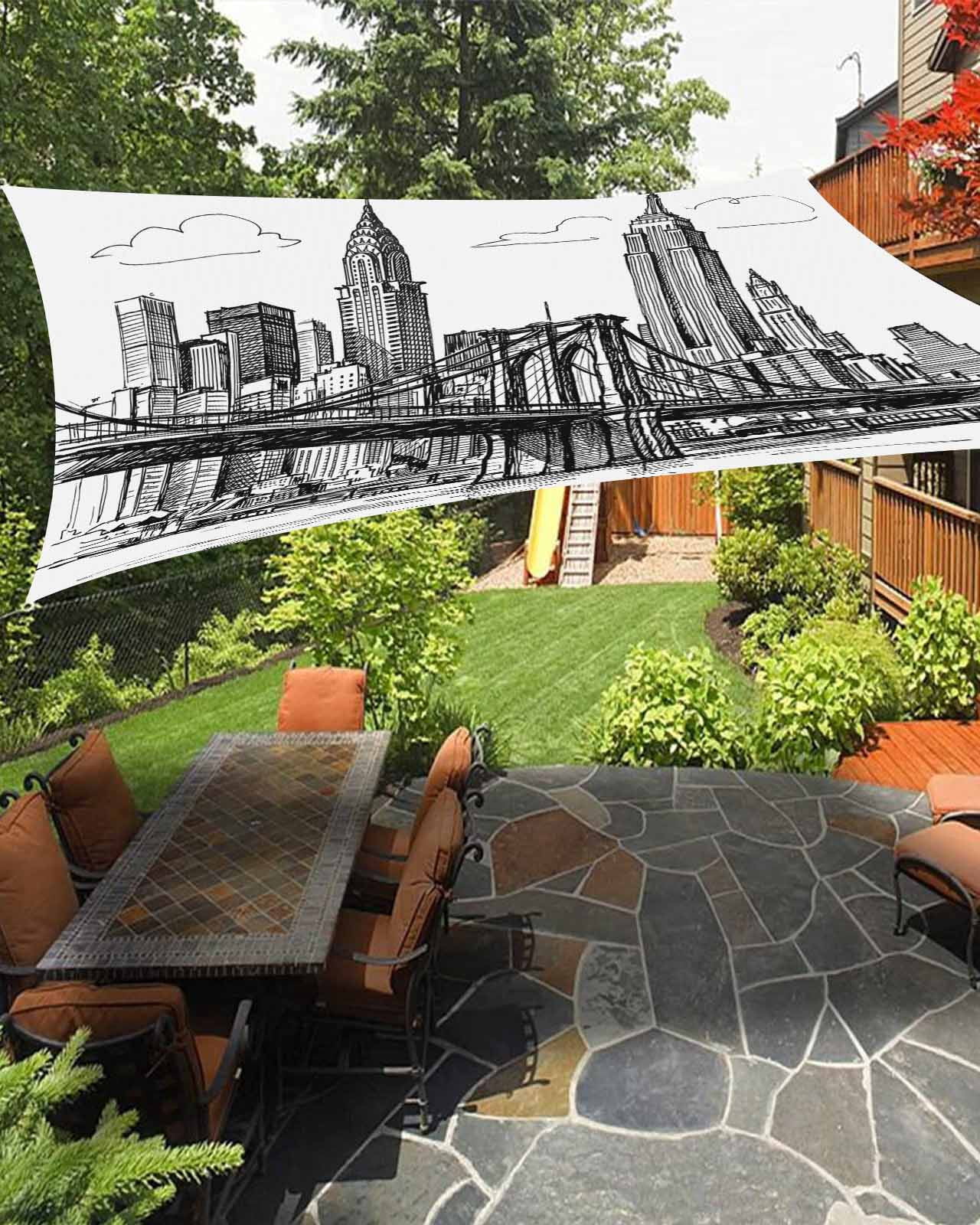Black White Skyscraper Sun Shade Sail 12'X16' Modern Hand-drawn Style ...