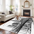 Black White Skyscraper Washable Area Rug 8x10 Modern Hand-drawn Style ...