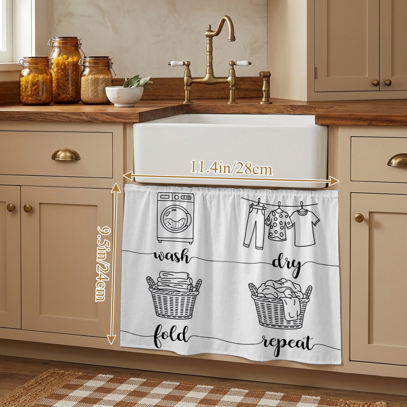 Black White Small Cabinet Curtains 9.5"W x 11.4"L, Cartoon Farmhouse ...