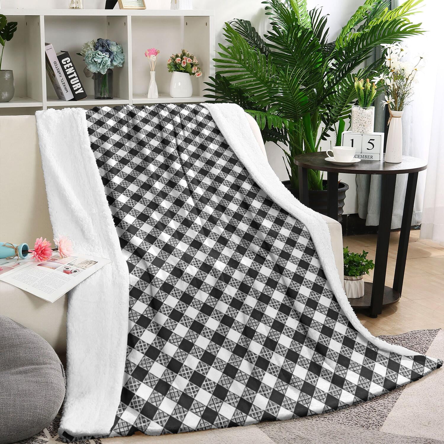 Black White Small Checkered Pattern Blanket,Comfortable Soft Flannel ...