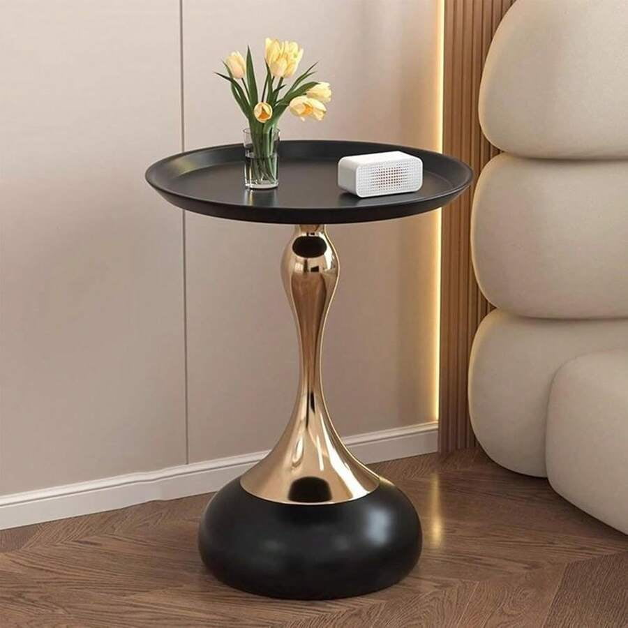 Black/White Small Round Pedestal Side Table, 21.7 H Modern Metal End ...