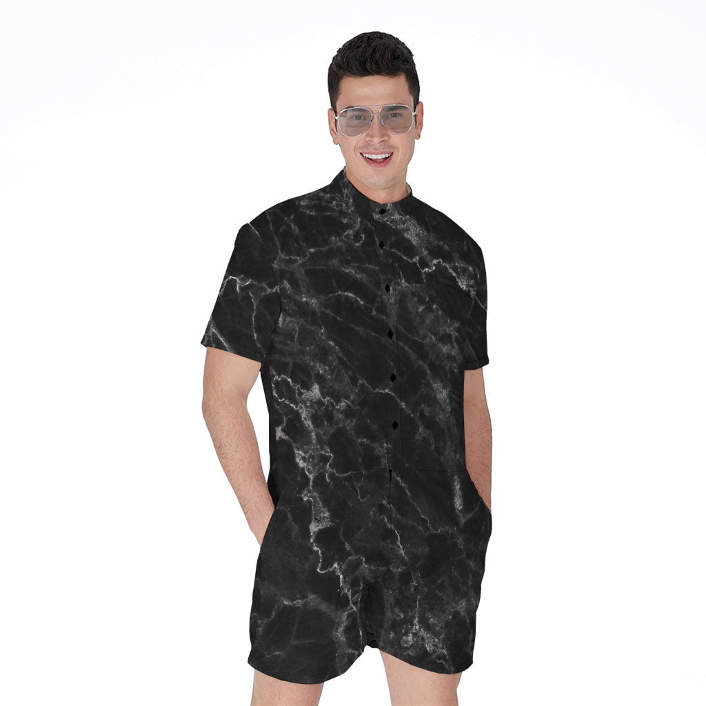Black White Smoke Marble Short Sleeve Men'S Rompers Casual Summer ...