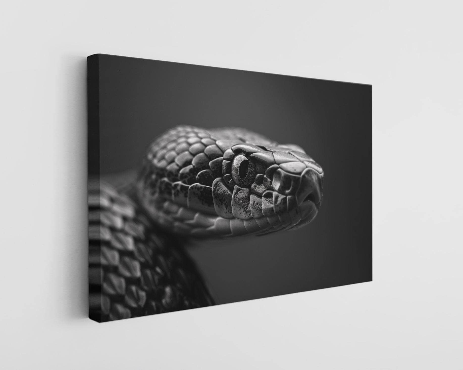 Black and White Snake Canvas Wall Art - High-Quality Wildlife Portrait ...