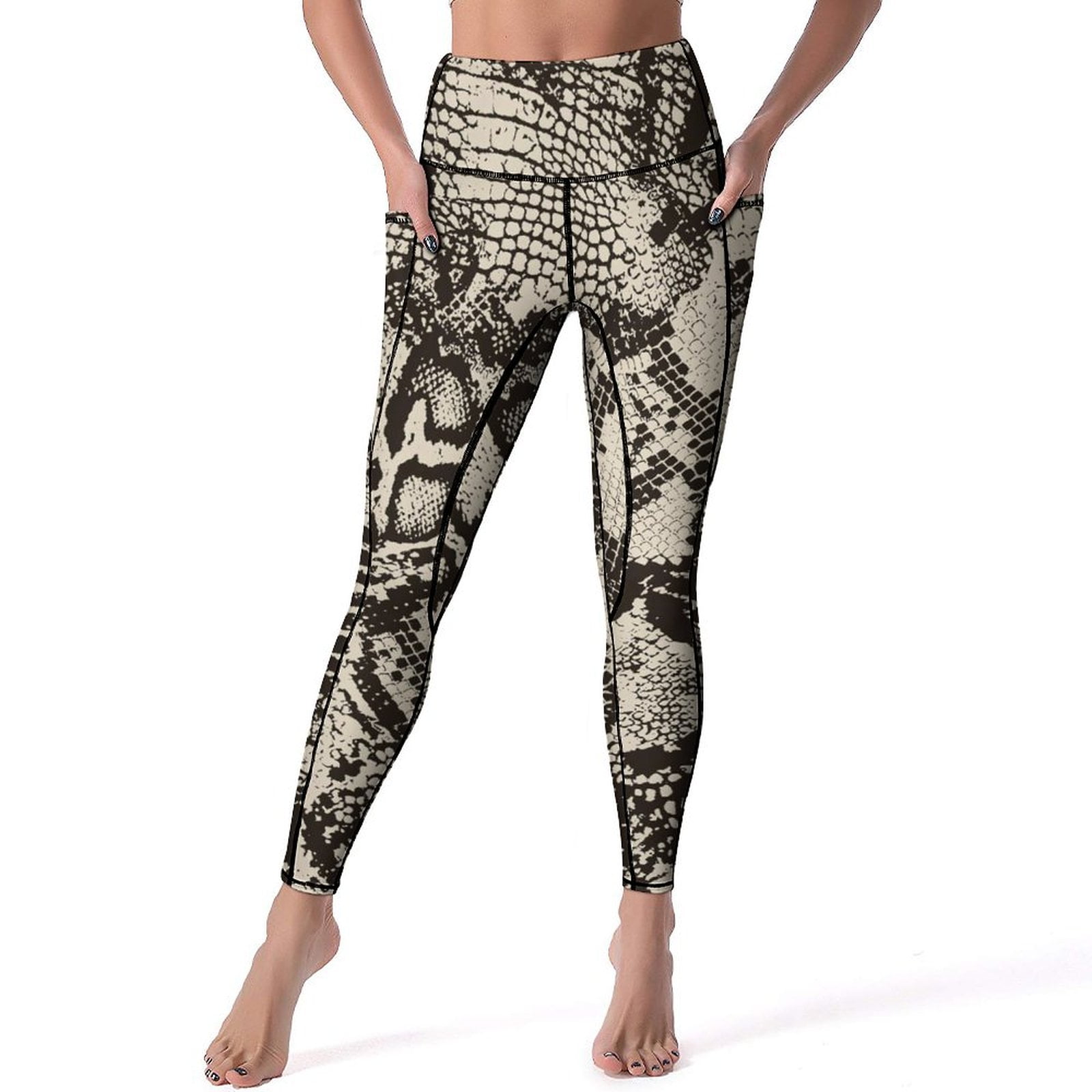 Black White Snake Prin Leggings Animal Snake Print High Waist Yoga ...