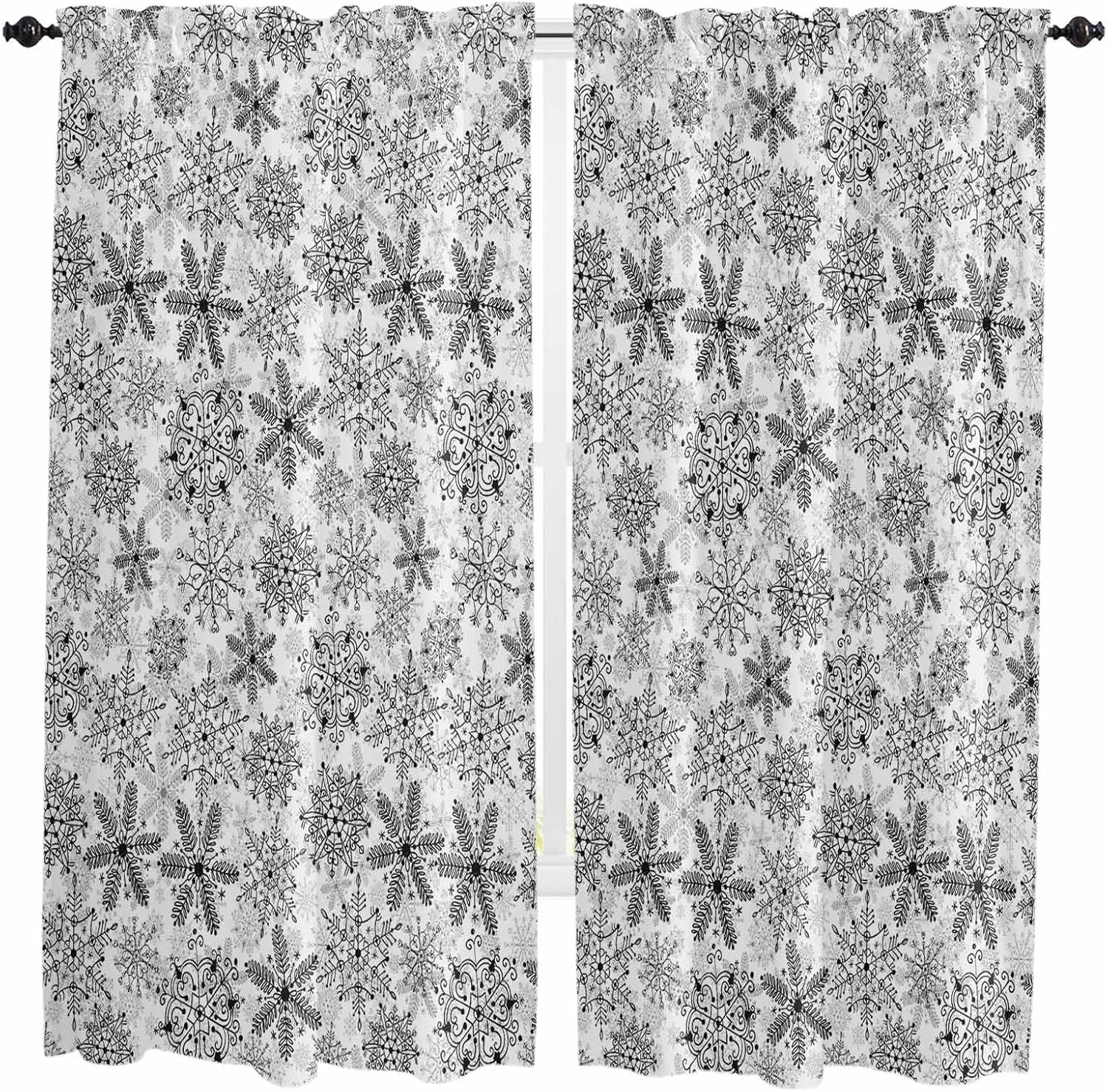 Black White Snowflake Christmas Window Curtains 84 Inch Length - 2 ...