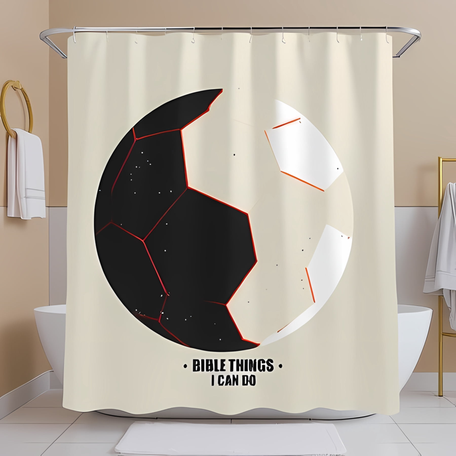 Black and White Soccer Ball Shower Curtain with Pentagon Design ...