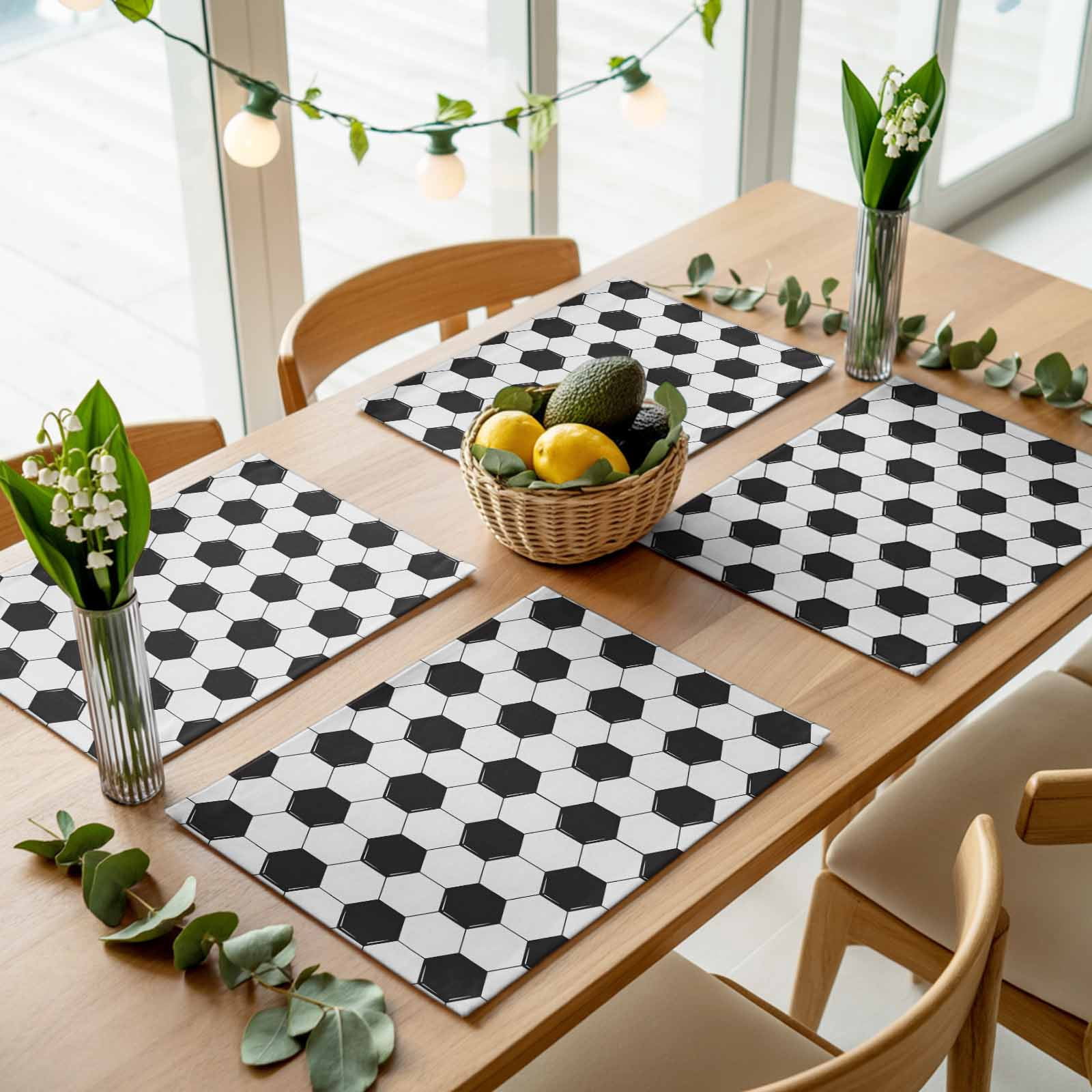 Black White Soccer Skin Placemats Set of 4,Wipeable Washable Table Mats ...