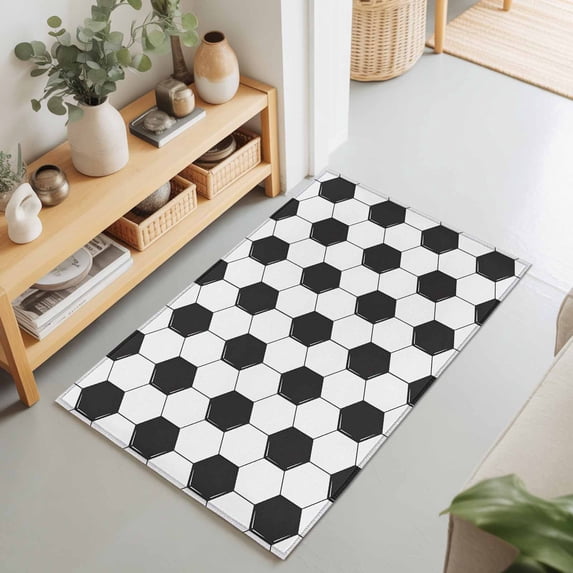 Black White Soccer Skin Rectangle Area Rug 2x3ft,Living Room Rug Non ...