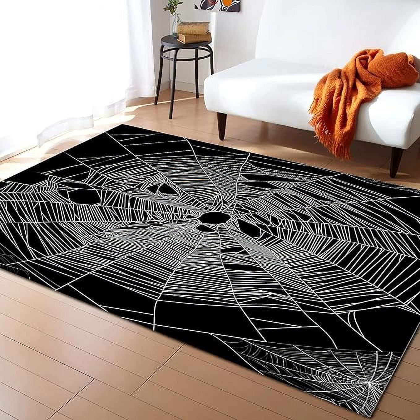 Black White Spider Web Area Rug, Black And White Line Art Home Decor ...