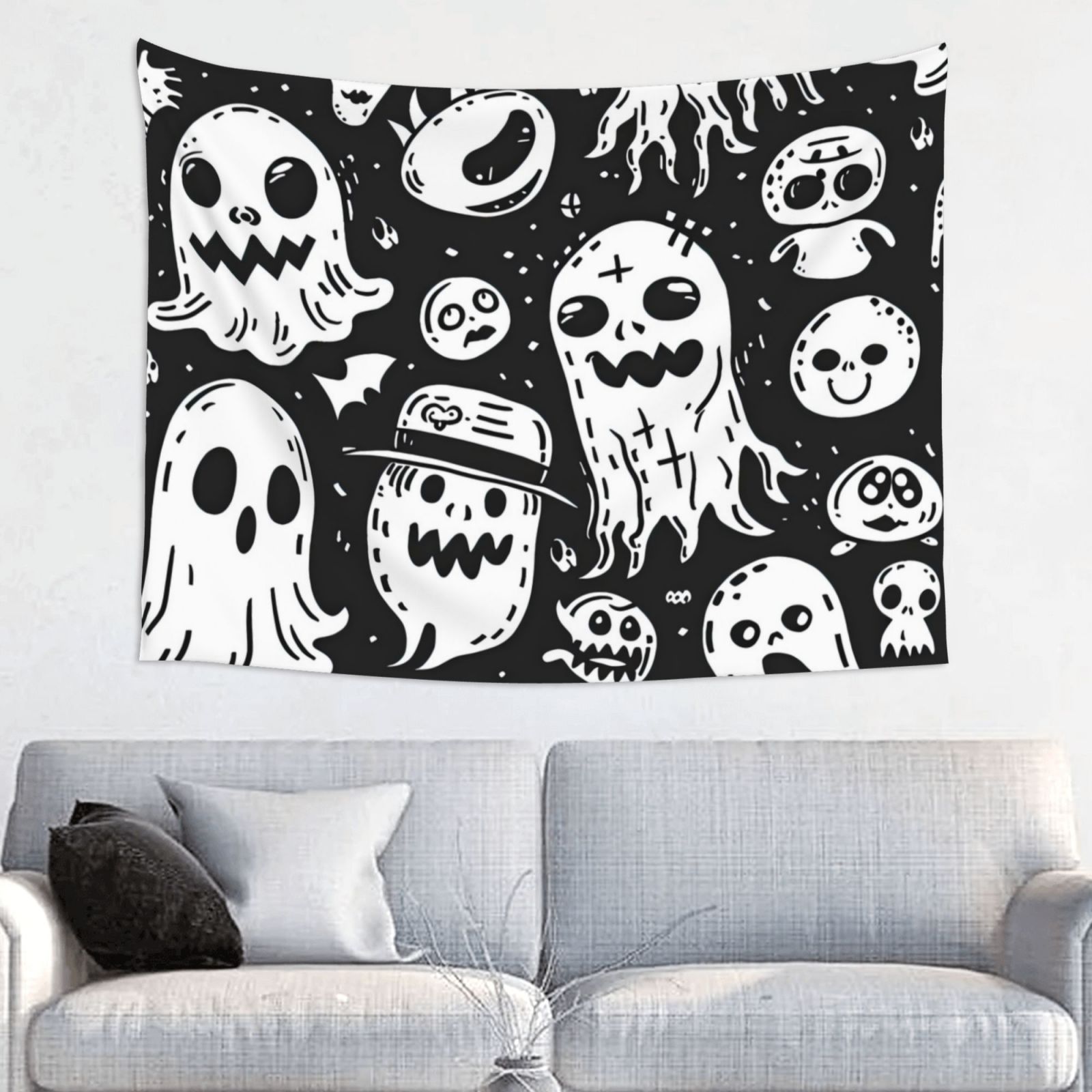 Black White Spooky Ghosts Tapestry, Wall Tapestry Tapestry Wall Hanging ...