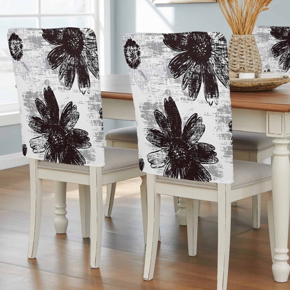 Black White Spring Floral Chair Back Covers, Summer Flowers Botanical ...