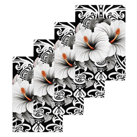 Black White Spring Floral Hand Towels Set, Waffle Weave Kitchen Towels ...