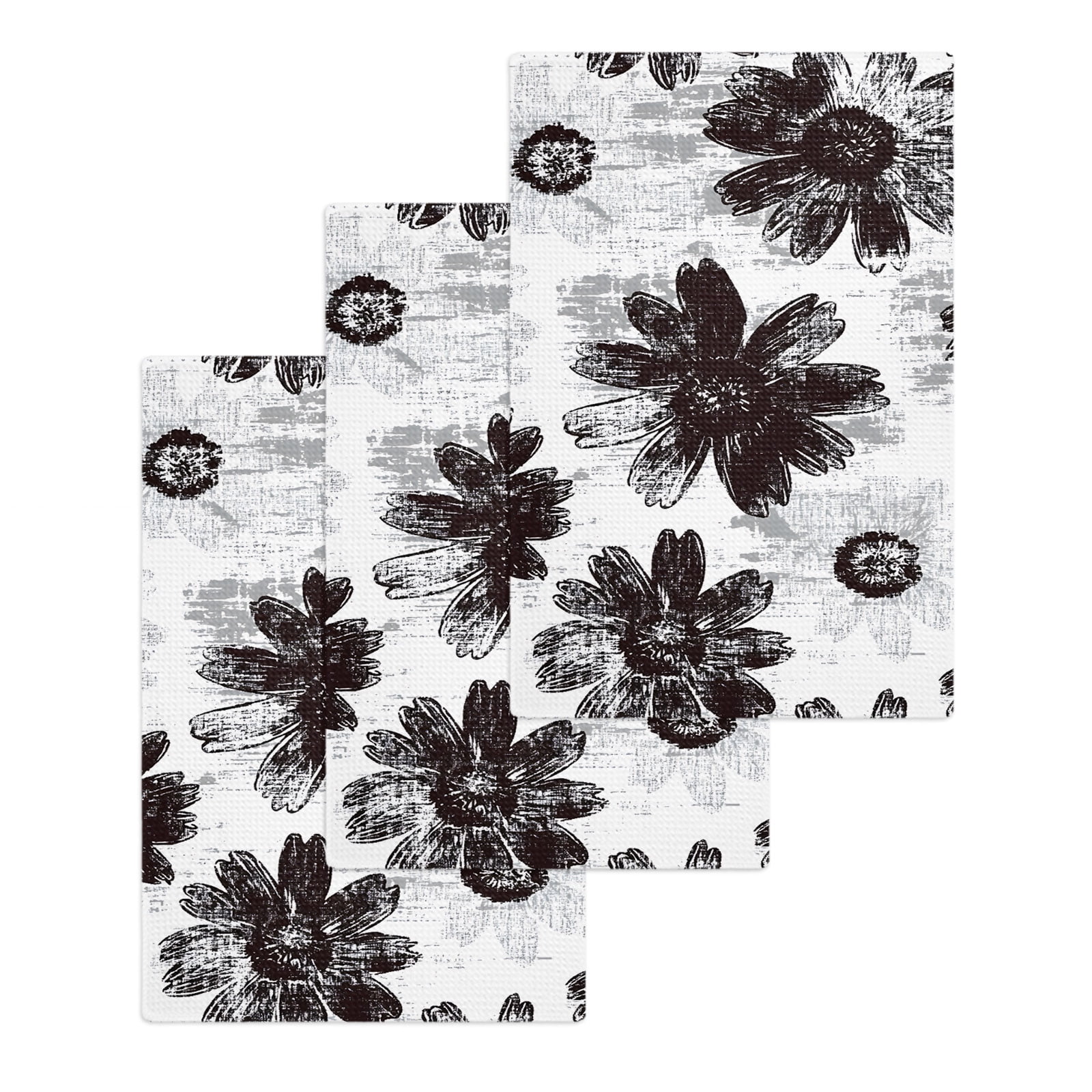 Black White Spring Floral Kitchen Dish Towels for Drying Dishes Set of ...