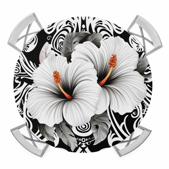 Black White Spring Floral Round Tablecloth for 45-54 Inch Tables ...