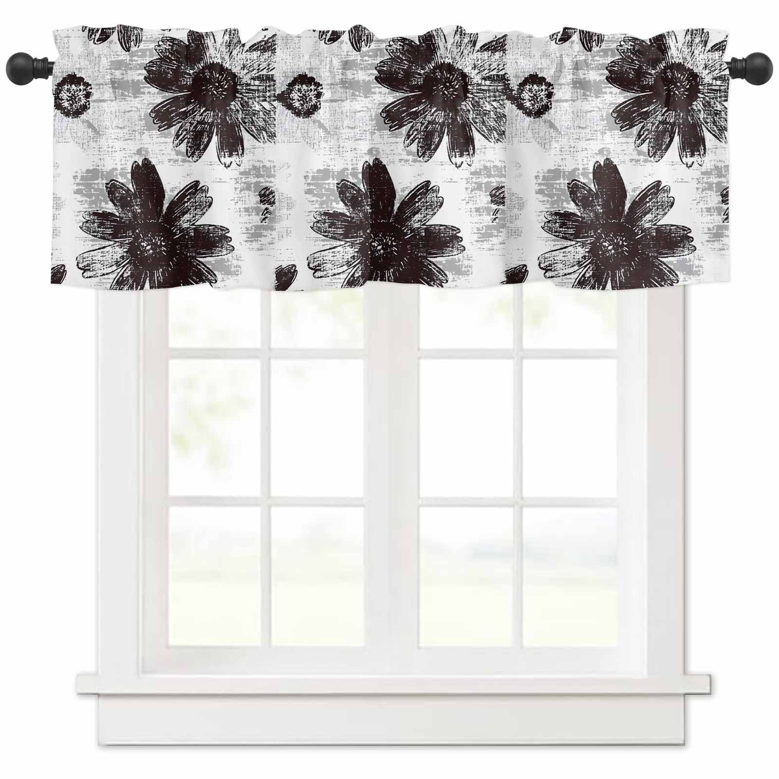 Black White Spring Floral Valances for Windows Farmhouse Kitchen ...