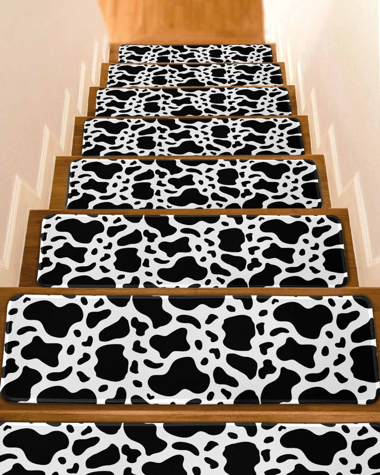 Black and White Stair Treads for Wooden Steps Indoor Runner Rug Carpet ...
