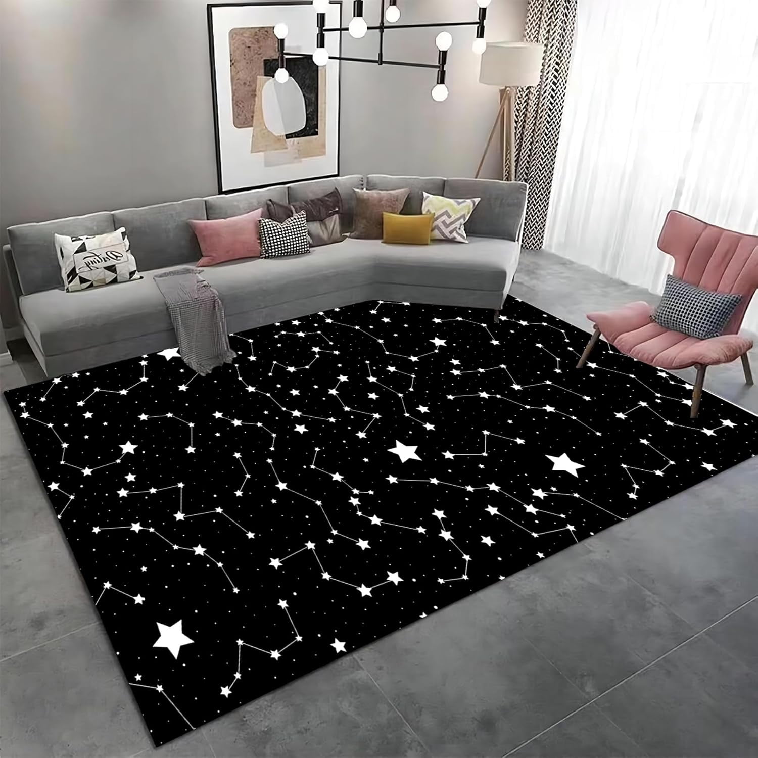 Black White Star Area Rug Starry Sky Universe Galaxy Rug Runner Rug ...