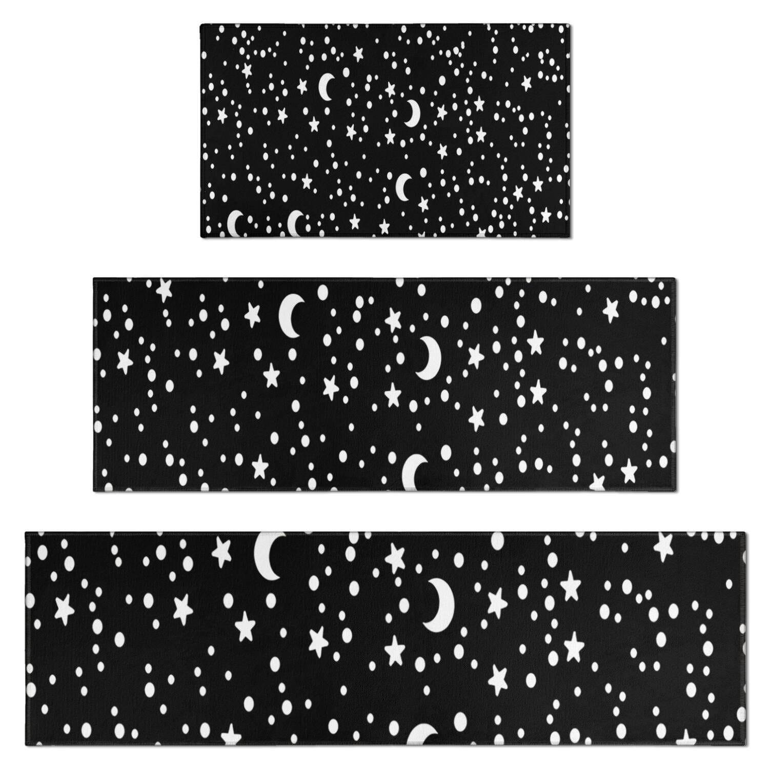 Black White Star Moon Pattern Kitchen Rugs Sets Of 3,Kitchen Runner ...