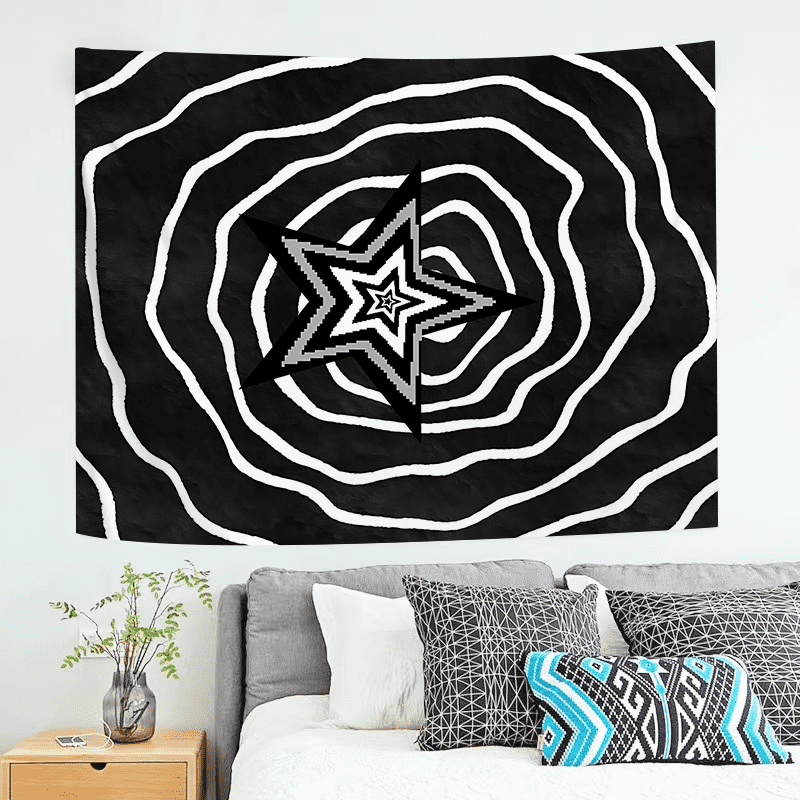 Black and White Star Tapestry - Geometric Pattern Design & Soft ...