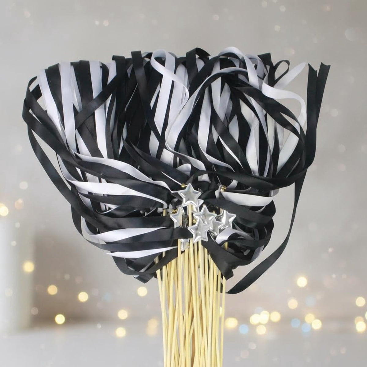 Black White Sticks Wand - Wedding Send Off Ribbon Stick Streamers with ...