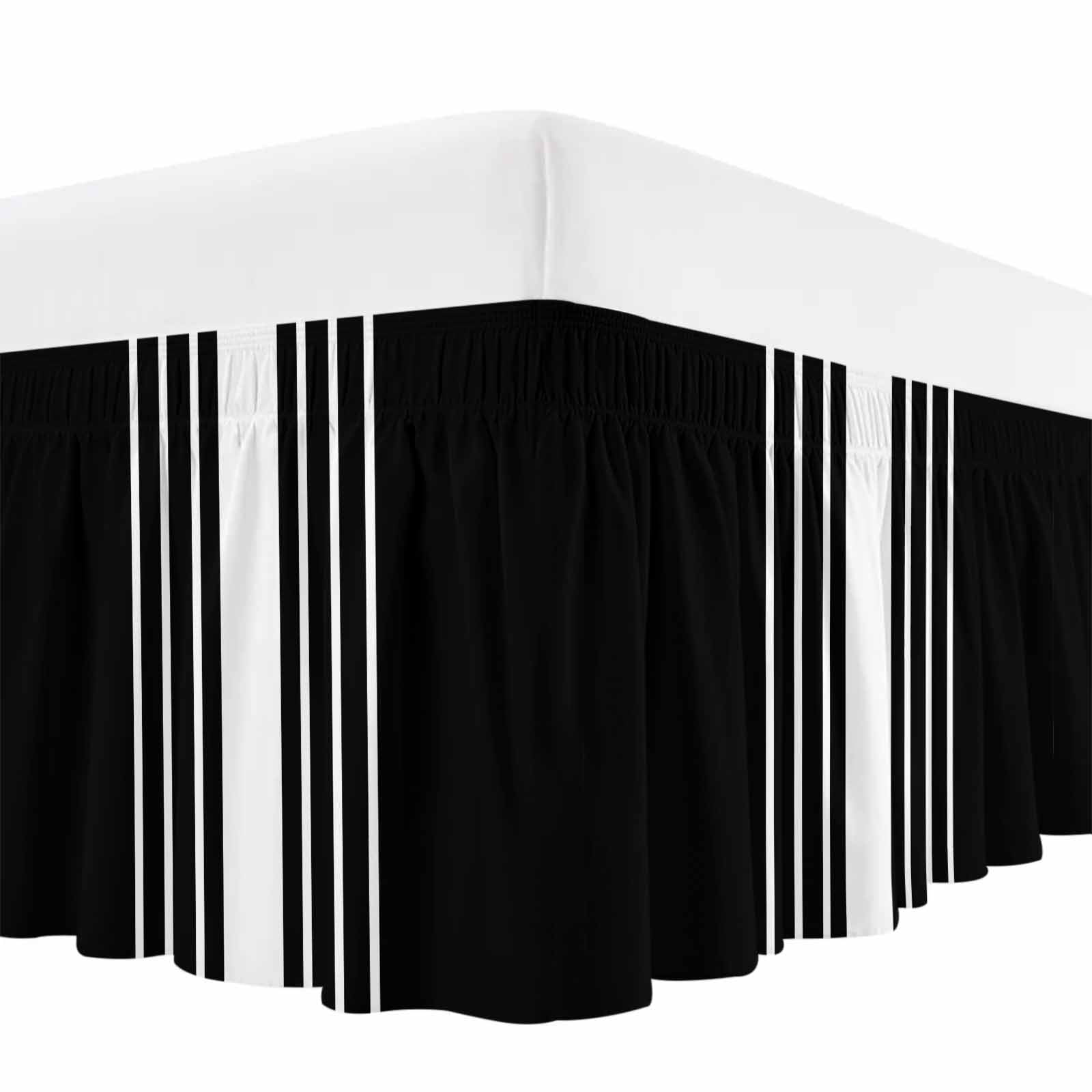 Black White Stripe Bed Skirt Queen Size, Modern Rustic Vertical Striped ...