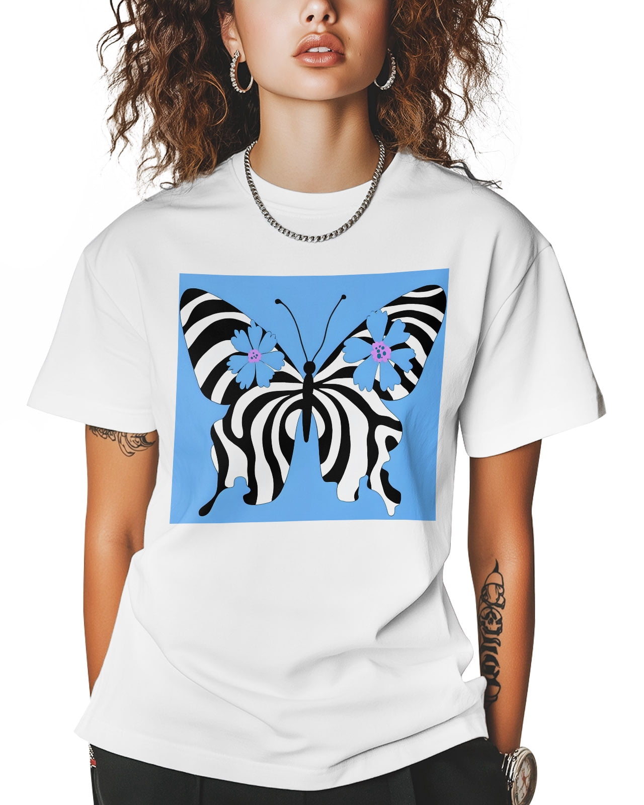 Black White Stripe Butterfly T Shirts for Women Short Sleeve Cotton ...