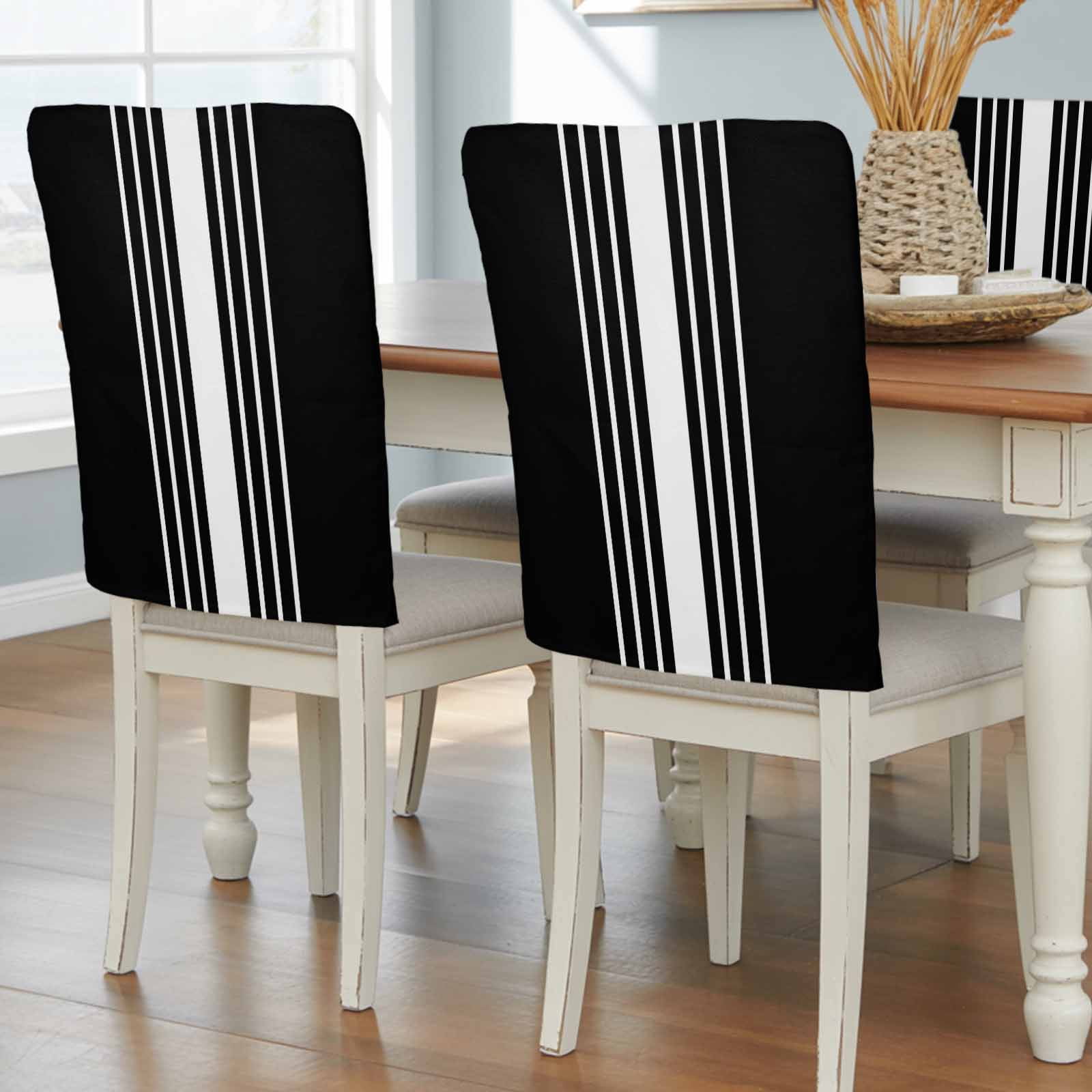 Black White Stripe Chair Back Covers, Modern Rustic Vertical Striped ...
