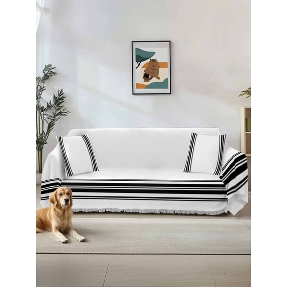 Black White Stripe, Couch Cover Sofa Covers 3 Cushion Sectional Couch ...