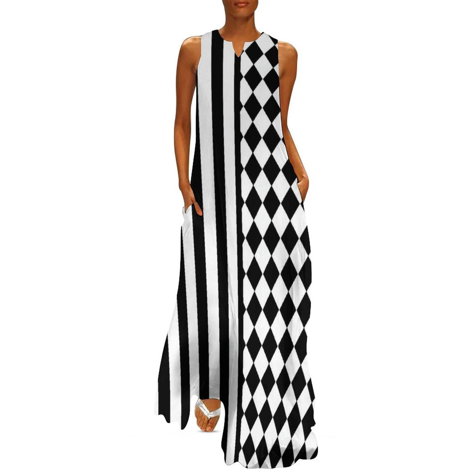 Black White Stripe Diamond Pattern Long Dress luxury evening dresses ...