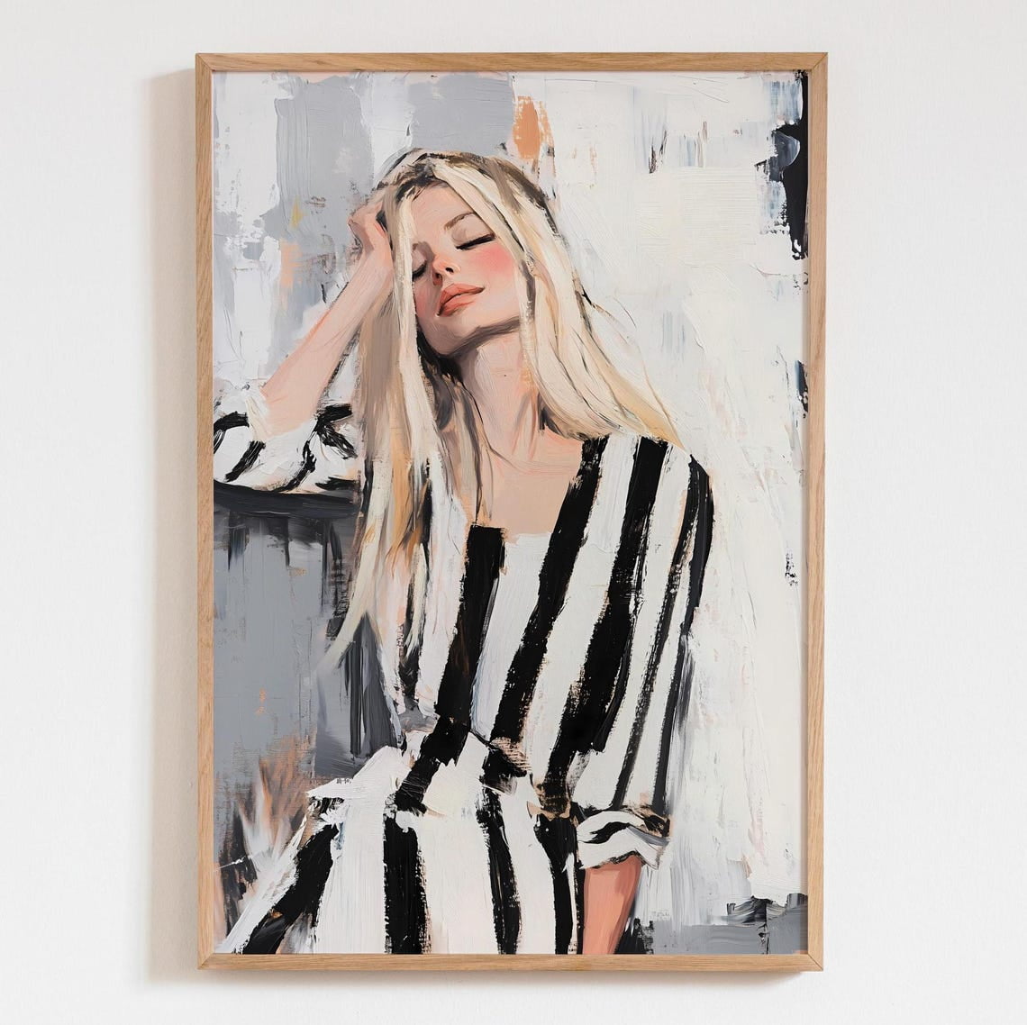 Black White Stripe Dress Woman Acrylic Minimalist Neutral Unframed ...
