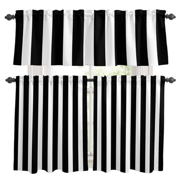 Black and White Stripe Kitchen Curtains and Valances Set, Modern ...