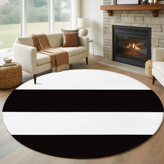 Black and White Stripe Pattern 6FT Round Area Rugs for Living Room ...