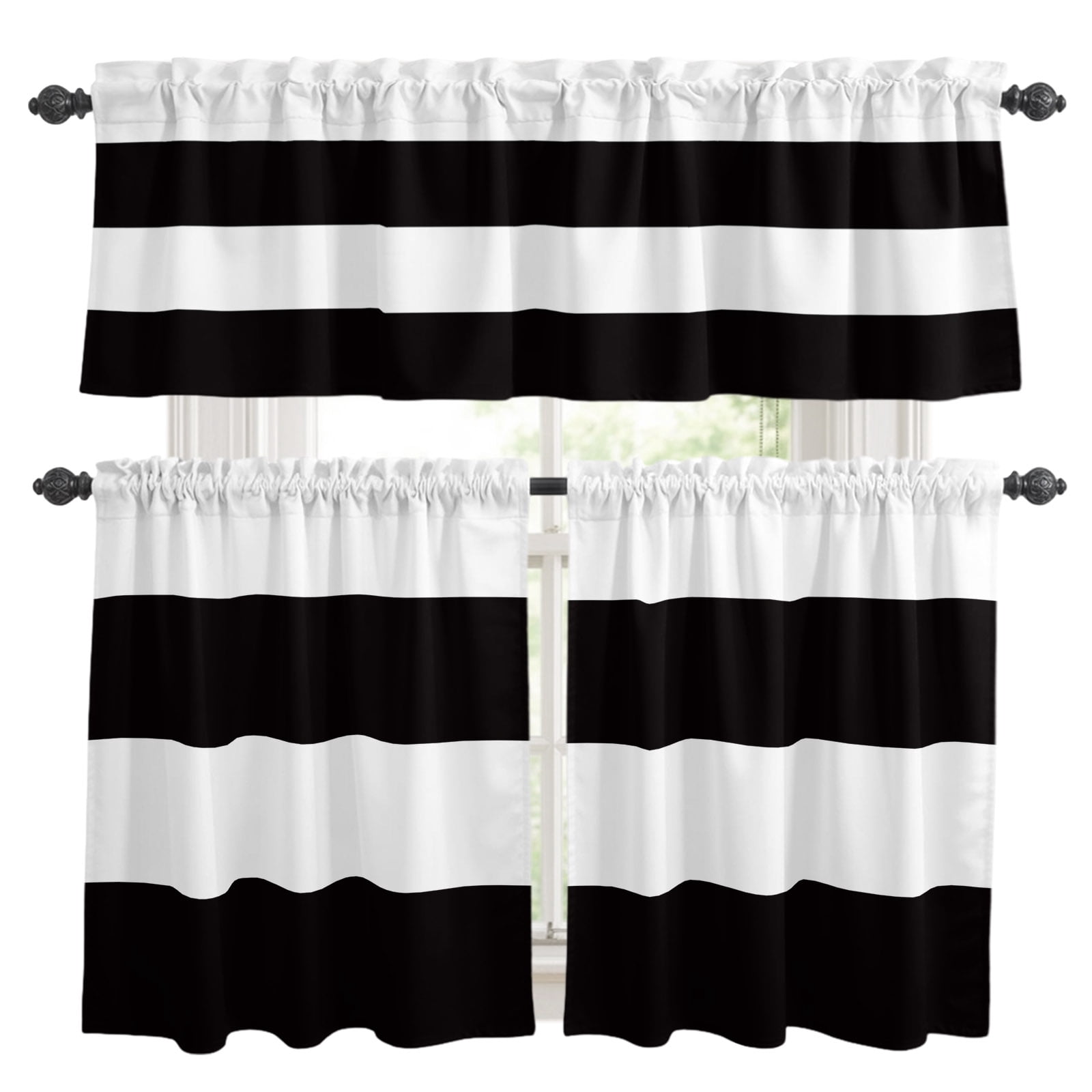 Black and White Stripe Pattern Kitchen Curtains and Valances Set ...