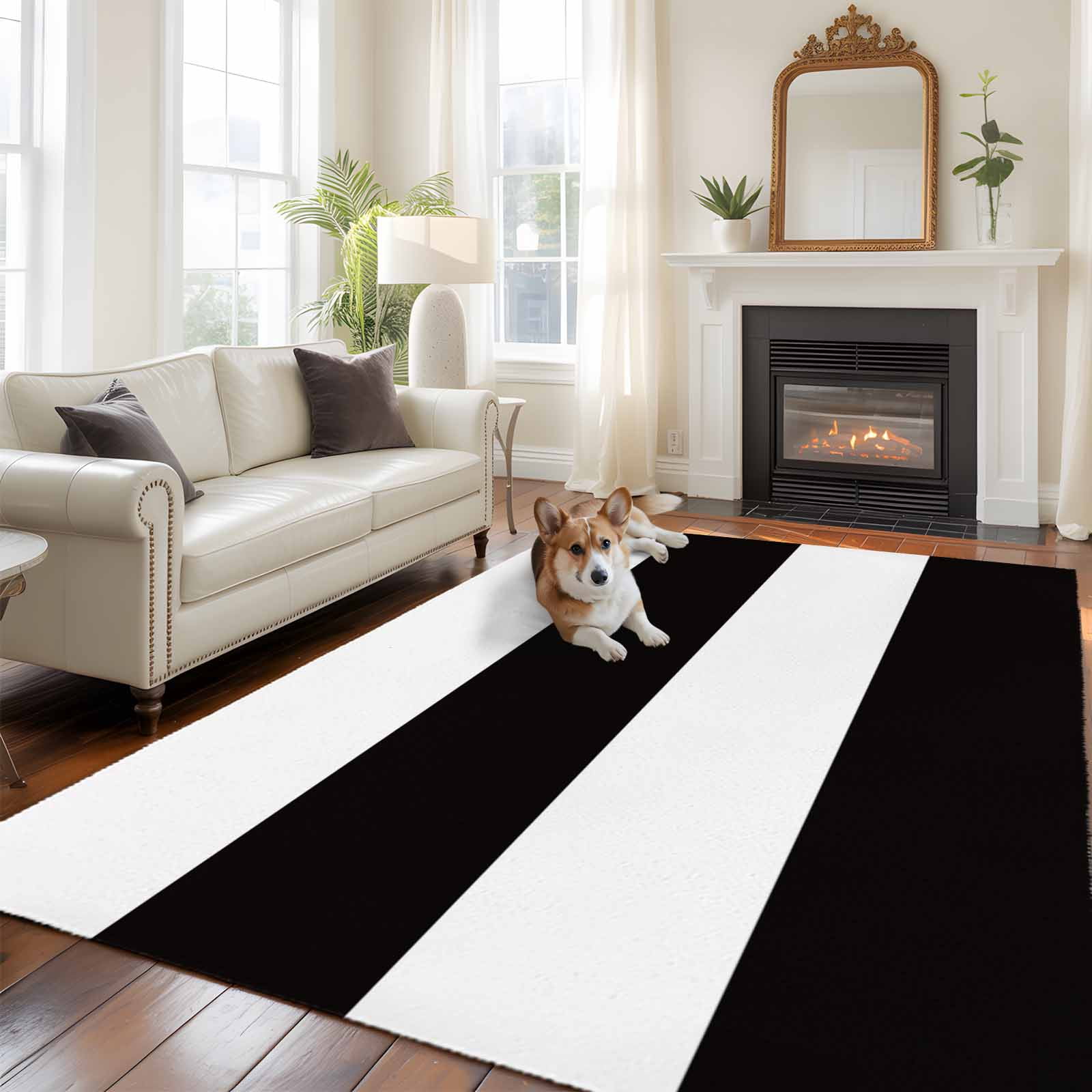 Black and White Stripe Pattern Large Area Rugs 6x9 ft Simple Style ...