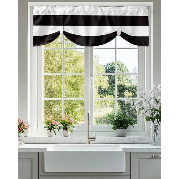 Black and White Stripe Pattern Tie Up Valances Curtain, Adjustable ...