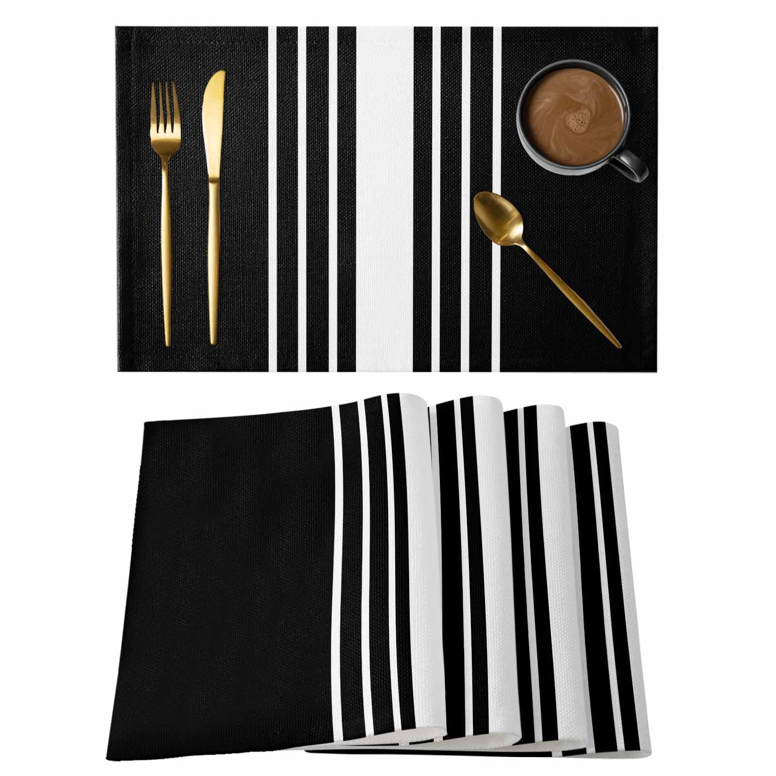 Black White Stripe Placemats Set of 8, Cotton Linen Fabric Place Mats ...