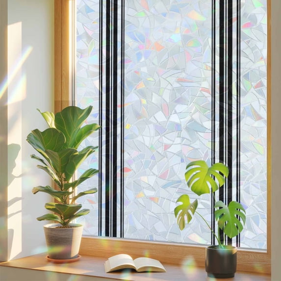 Black White Stripe Privacy Window Film, Decorative Stained Glass Window ...