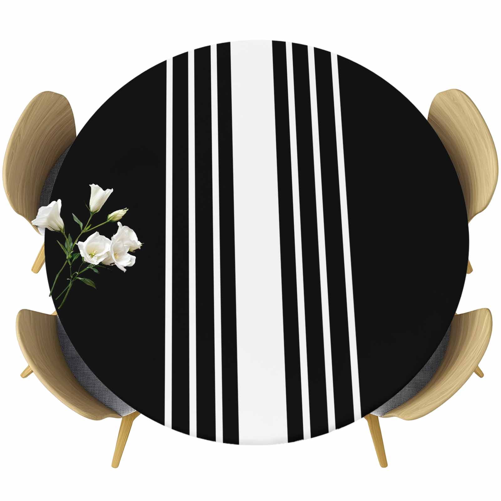 Black White Stripe Round Tablecloth 55-60 Inch Round Fitted Table Cloth ...