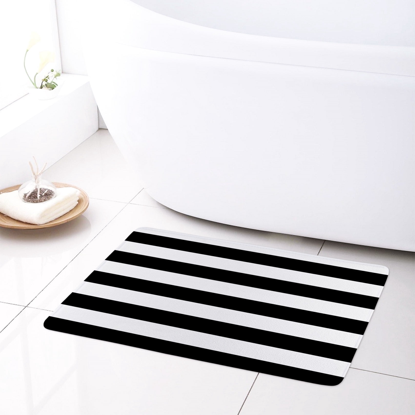 Black and White Stripe Soft Cozy Bathroom Mat, Black Striped Modern ...