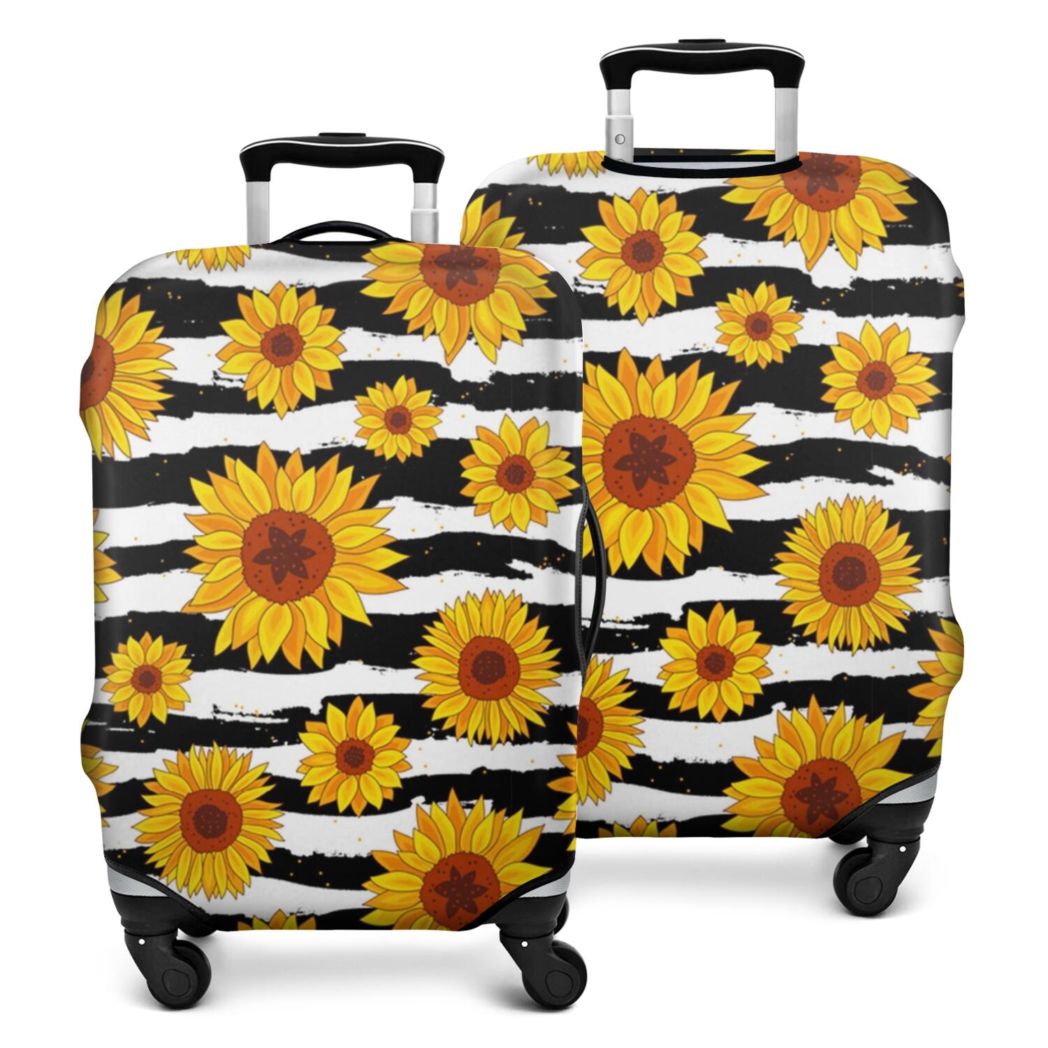 Black White Stripe Sunflower Pattern Luggage Cover Fashion Suitcase ...