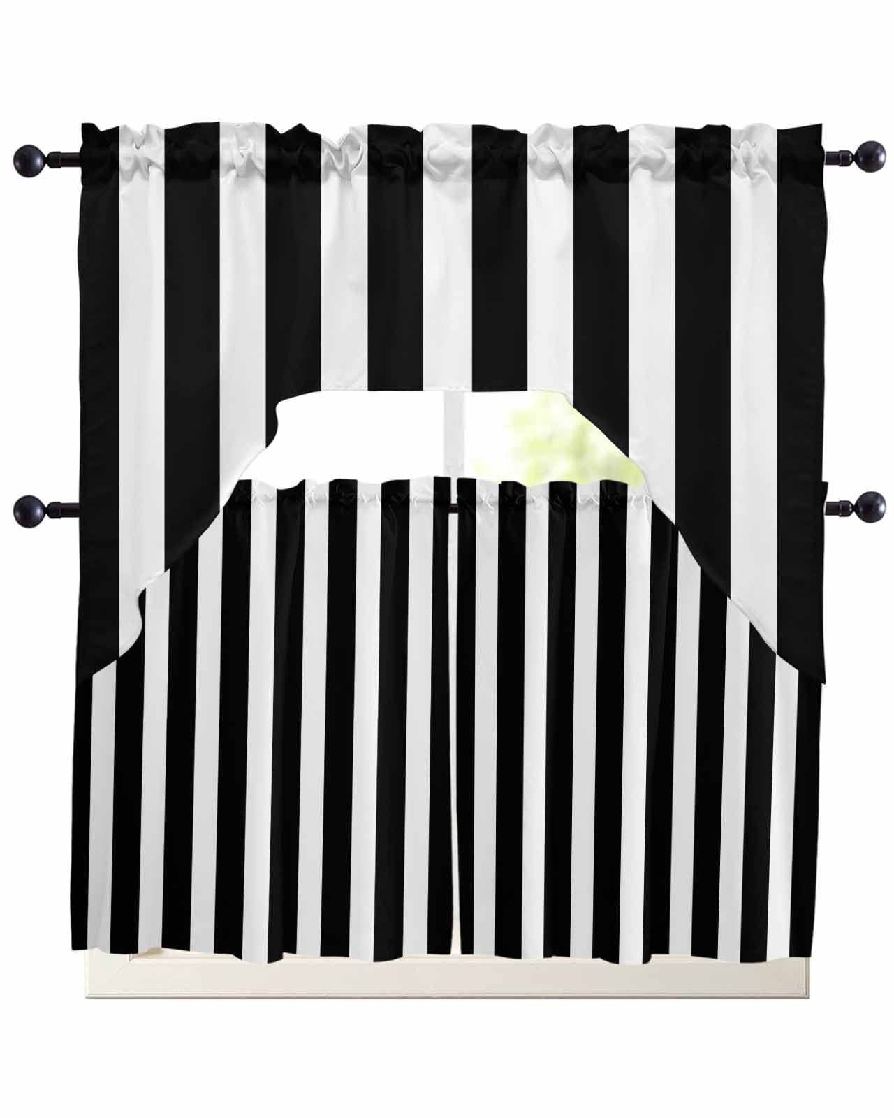 Black and White Stripe Swag and Tier Curtains Set Modern Minimalist ...